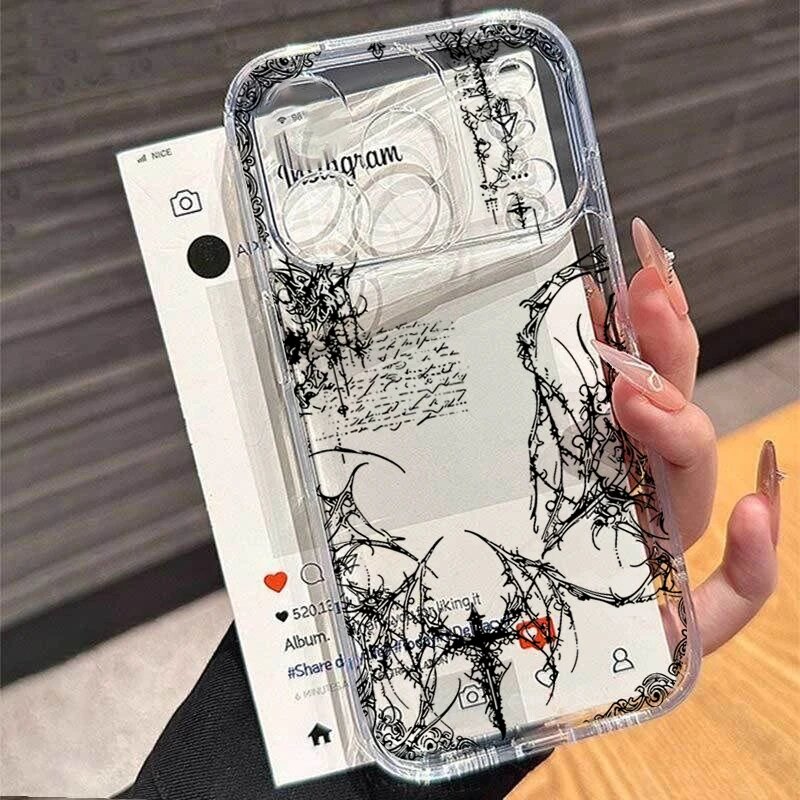 Темный готический чехол для iPhone 17 11 12 13 14 15 16 Pro Max 16E 17E Plus, противоударный силиконовый прозрачный бампер-накладка