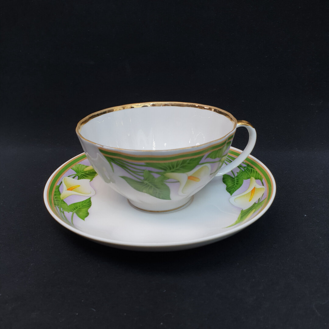 Винтажная чайная пара Дулево , фарфор 200мл, СССР