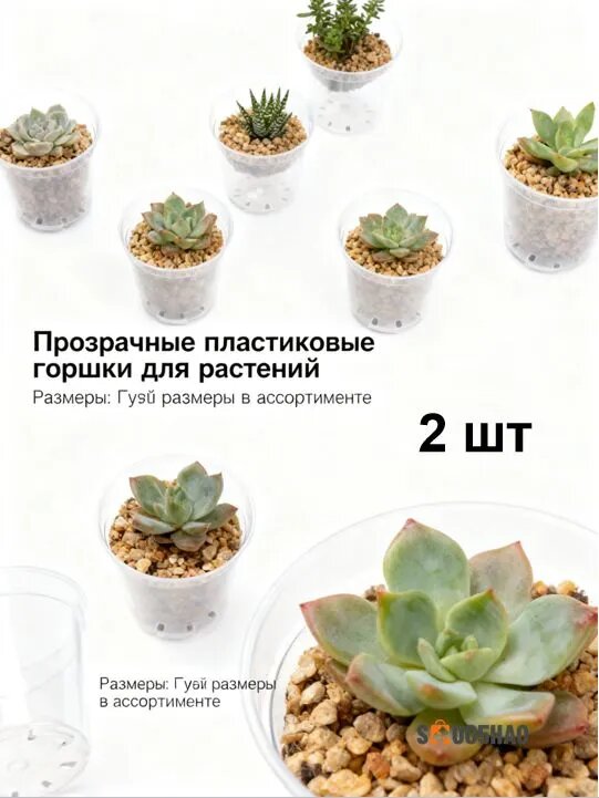 Прозрачные пластиковые горшки для растений, 2 шт, 7.5 л, 22.8 см