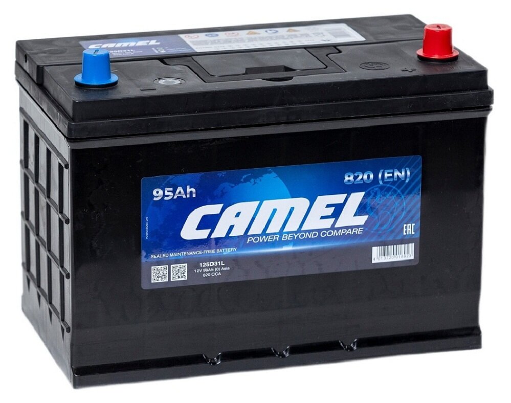 Аккумулятор автомобильный Camel Asia 125D31L 95 А/ч 820 А обр. пол. Азия авто (306x173x225) с бортиком