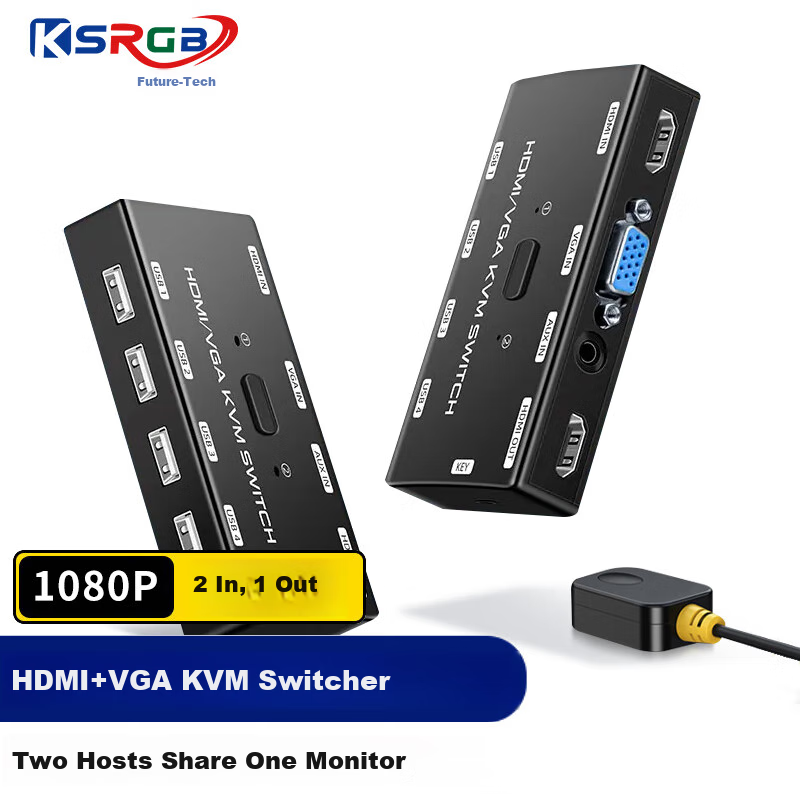 KSRGB HDMI/VGA 2-портовый KVM-коммутатор с HDMI-выходом, включая кабели для совместного использования клавиатуры мыши и