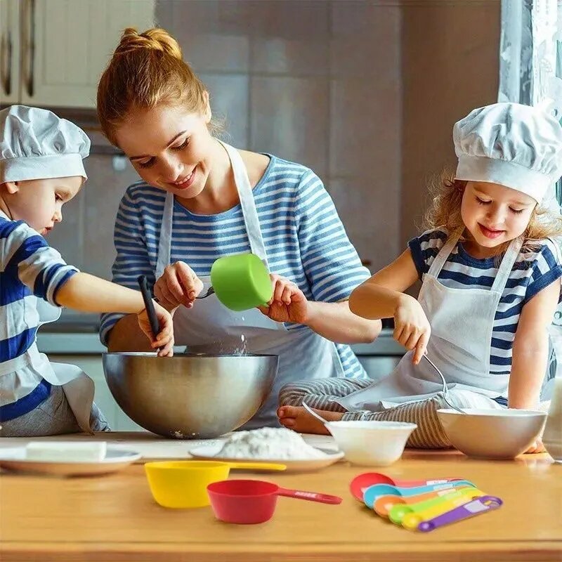 Набор мерных ложек и стаканов, 12 предметов, цветной, для выпечки и кулинарии — фото 1