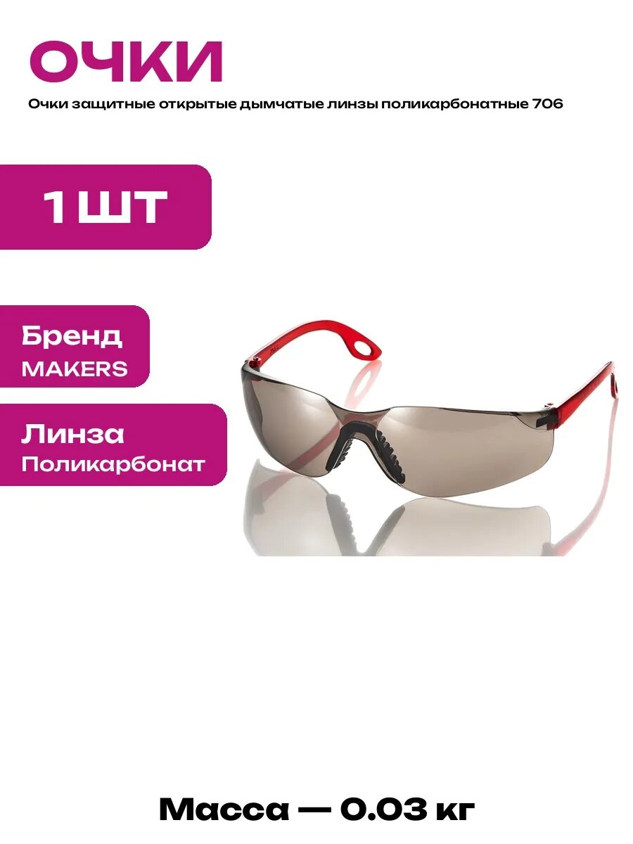 Защитные очки панорамные открытые дымчатые линзы из пластика