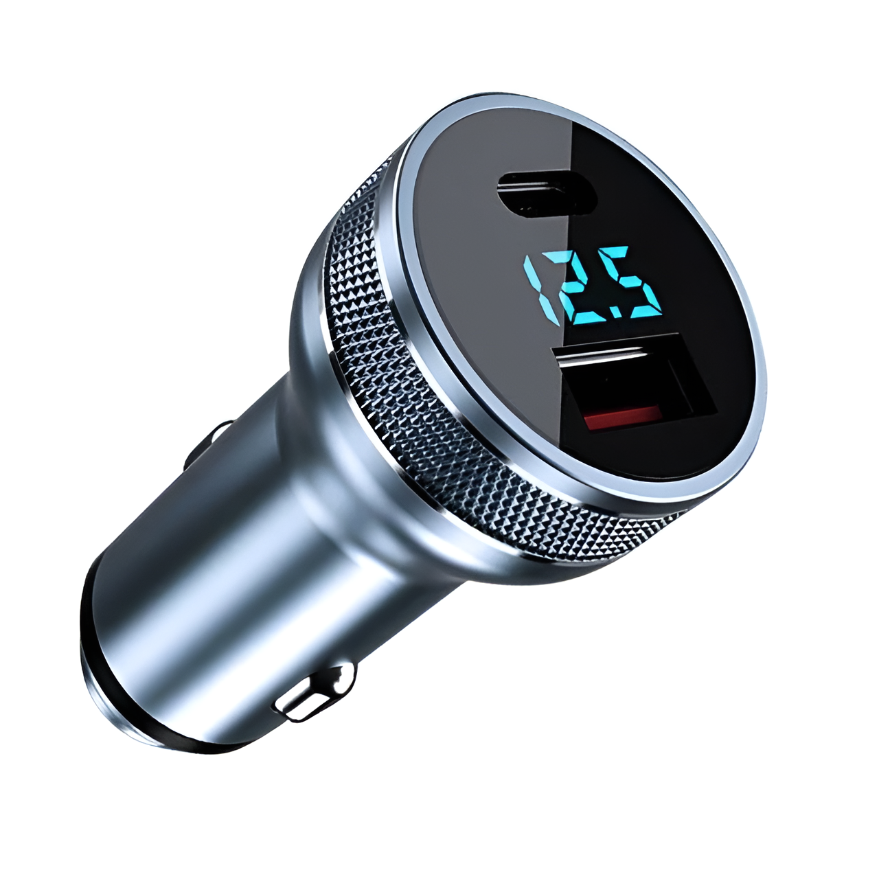 Зарядное устройство для смартфонов, планшетов в прикуриватель автомобиля с двумя портами USB Type-A и USB Type-C, с быстрой зарядкой 55W, с индикацией вольтметра