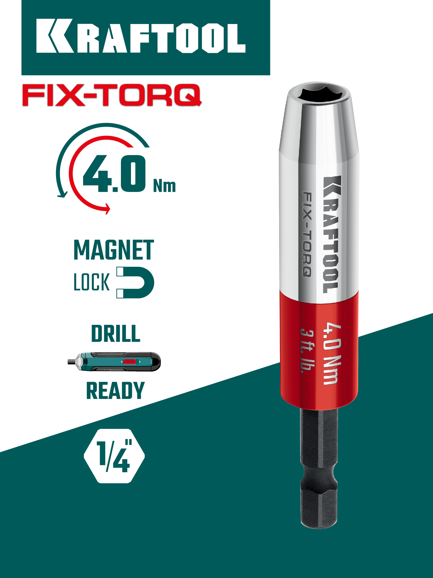 KRAFTOOL FIX-TORQ 4.0 Нм динамометрический адаптер для бит (64035-4.0)