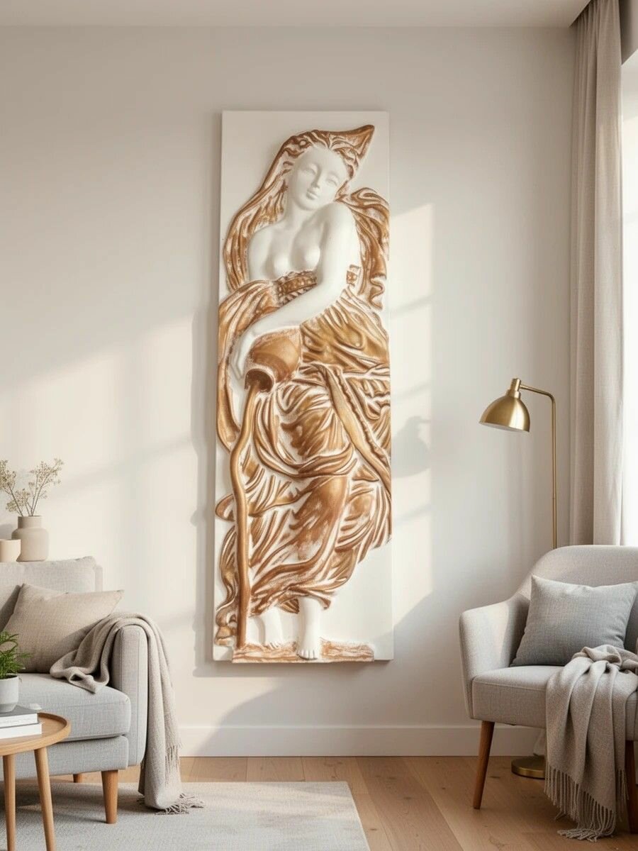 Декоративное Панно Девушка с кувшином / Барельеф на стену Богиня ( бронза)