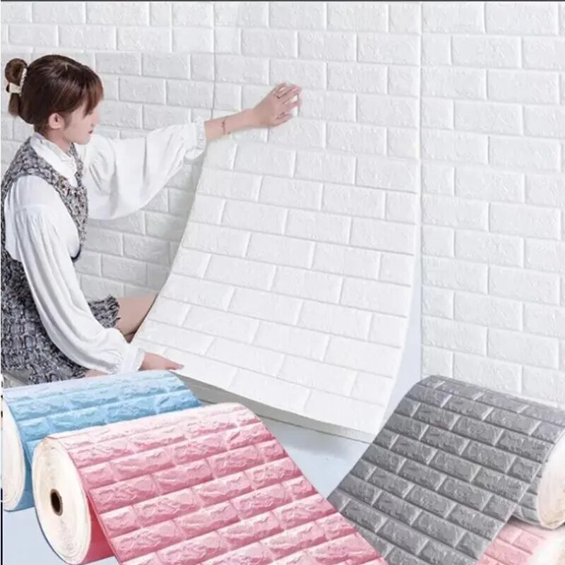Обои виниловые 3D под кирпич, цвет Brick light yellow, 70x300 см