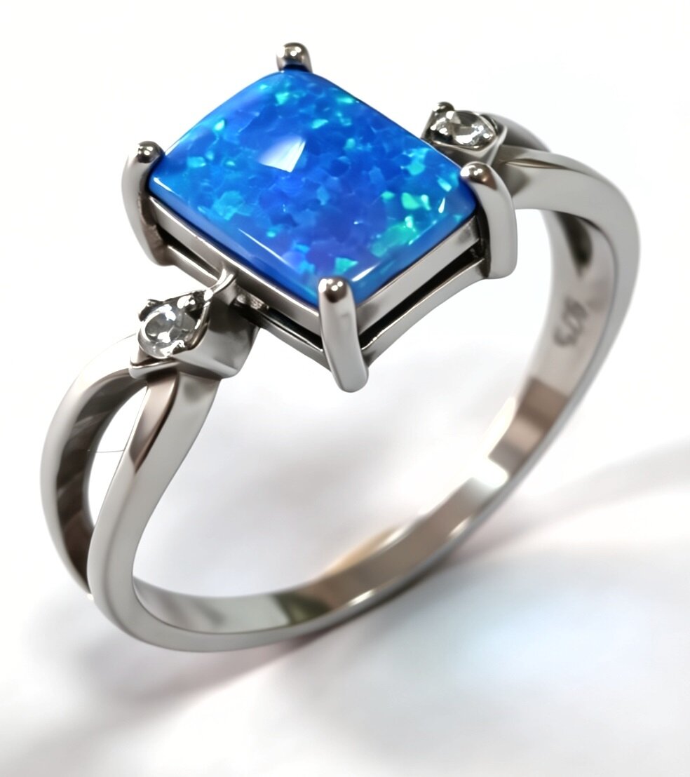 Кольцо, серебро, 925 проба, родирование, фианит, опал синтетический