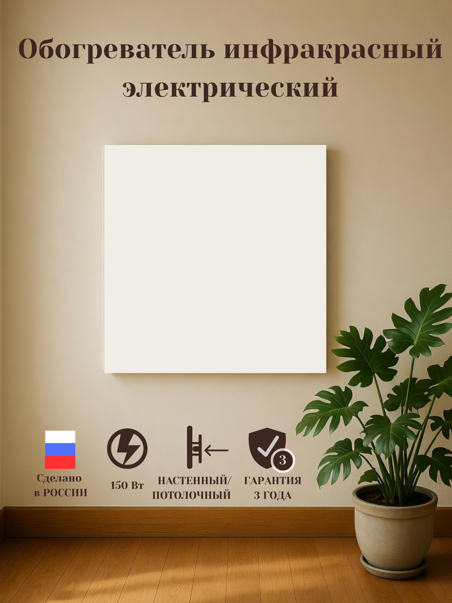 Обогреватель АйРэд, потолочный/настенный, инфракрасный, карбоновый, мощность 150Вт