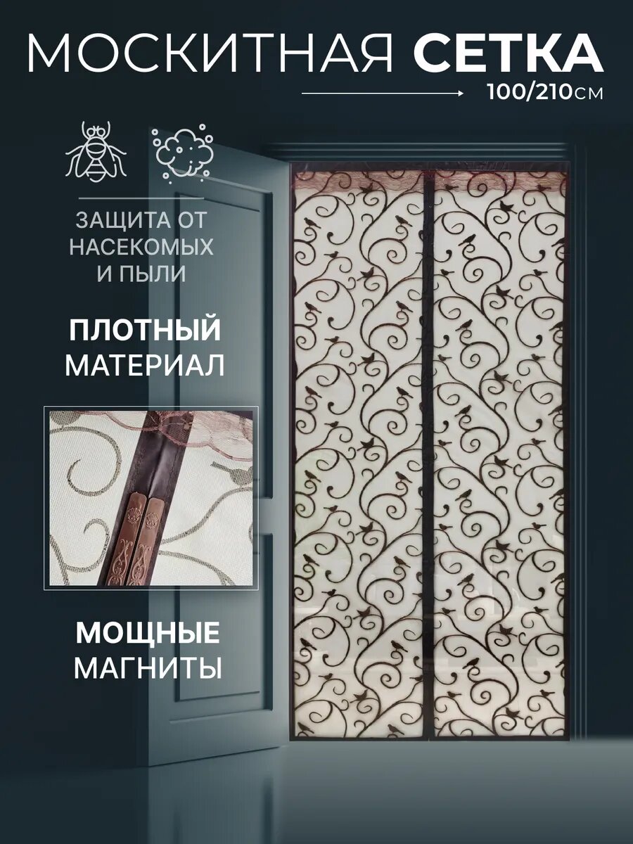 Москитная сетка на дверь на магнитах раздвижная 100*210