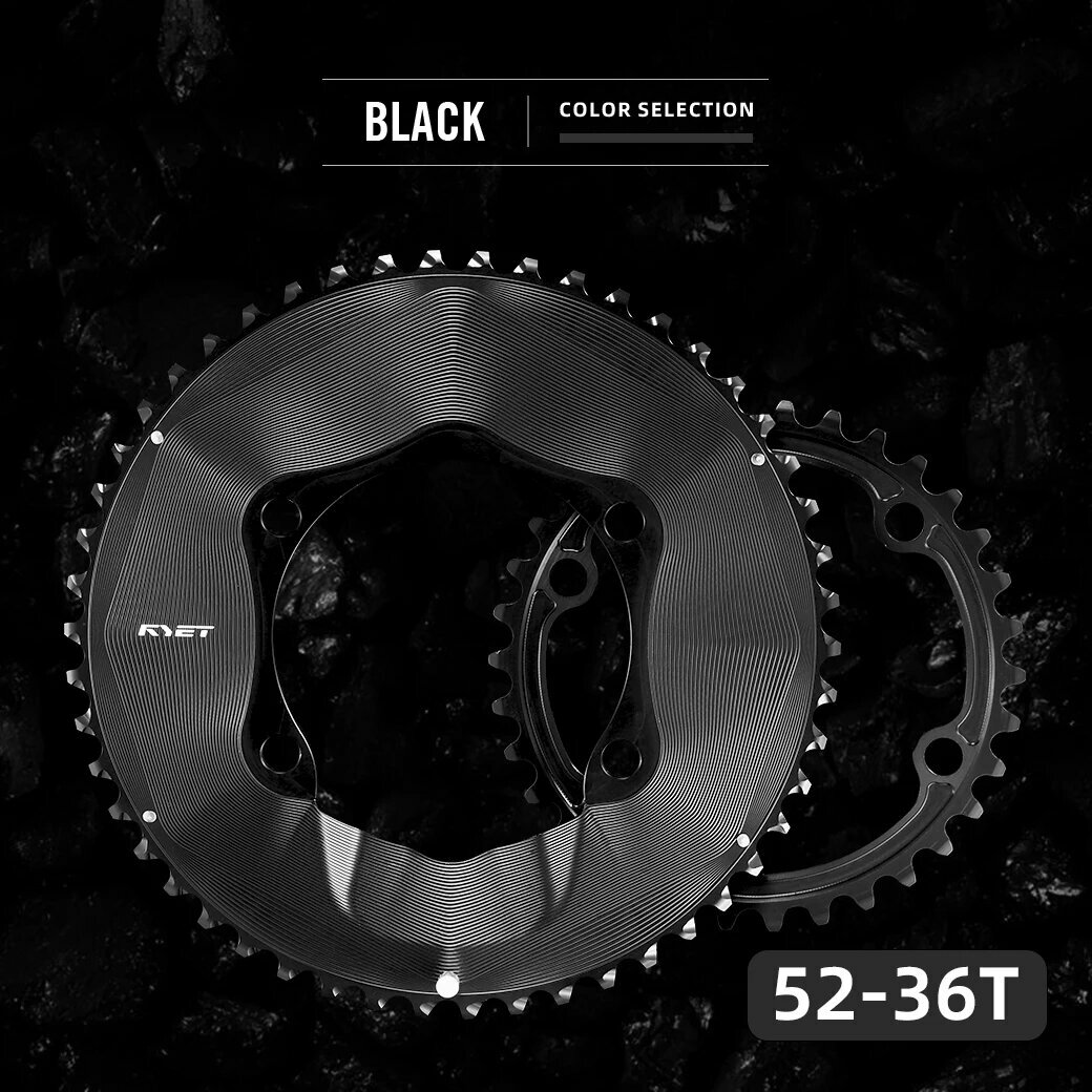 Велосипедная звезда RYET Aero 50-34T / 52-36T / 54-40T для Shimano 12 скоростей Черный, Black 52-36T