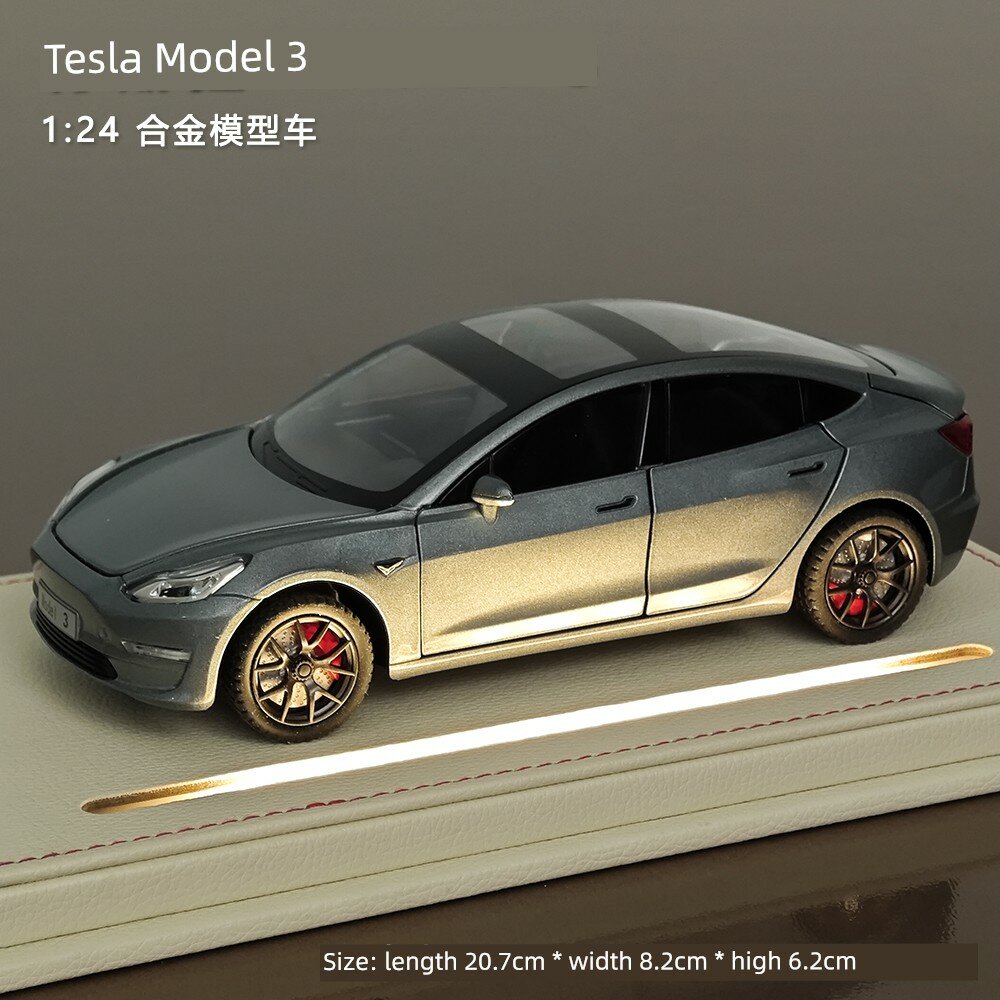 Модель Tesla Model 3 в масштабе 1:24 из сплава в сером цвете, упаковка в коробке, коллекционная игрушка в подарок