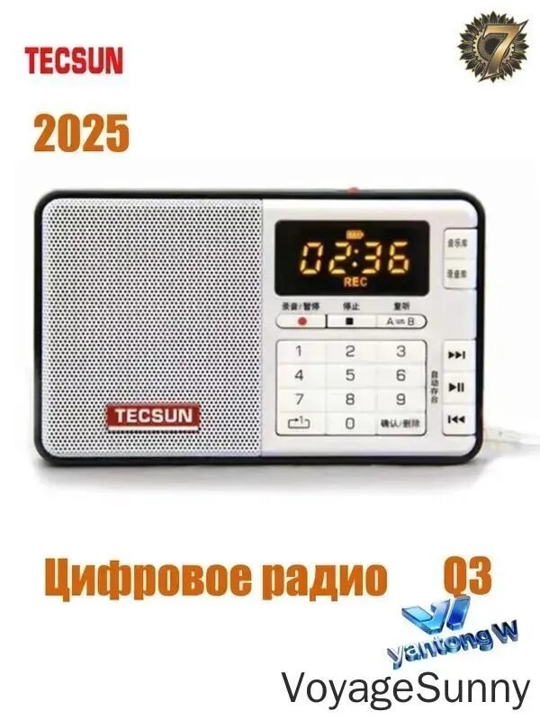 Tecsun Q3 Карманный радиорекордер/цифровой аудиоплеер с функцией записи, черный