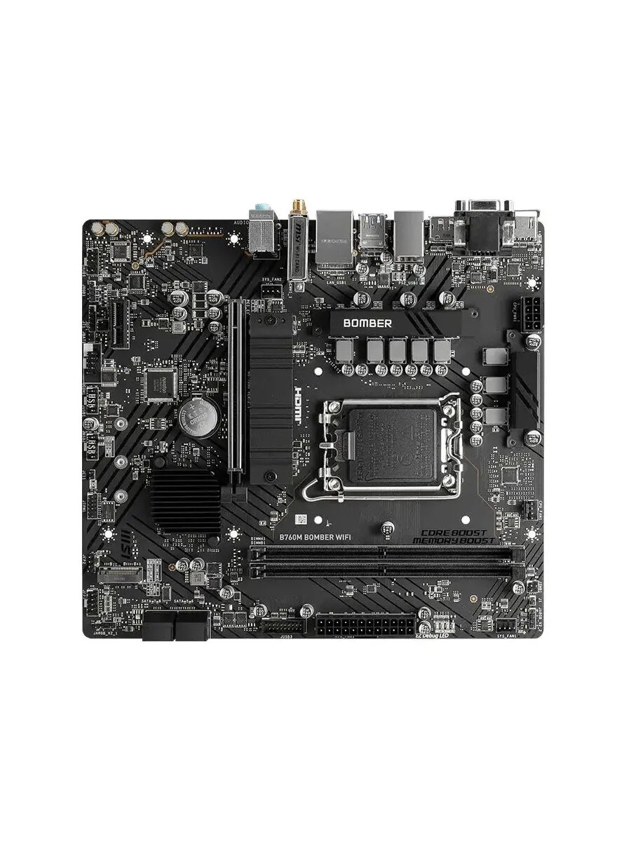 Материнская плата MSI B760M BOMBER WIFI Soc-1700 Intel B760 2xDDR5 mATX AC`97 8ch(7.1) 2.5Gg+VGA+HDMI+DP
