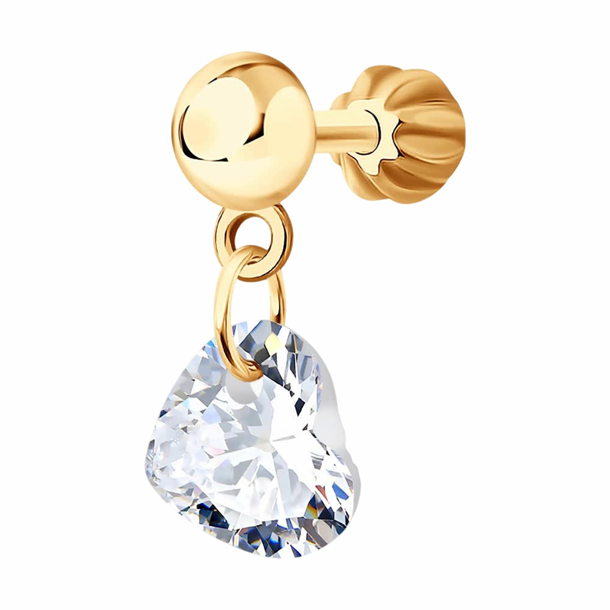 Серьги, красное золото, 585 проба, фианит