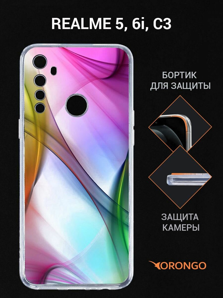 Чехол на Realme 5, Realme 6i, Realme C3 прозрачный, с принтом радуга В дыму / Реалми 5, Реалми 6и, Реалми Ц3