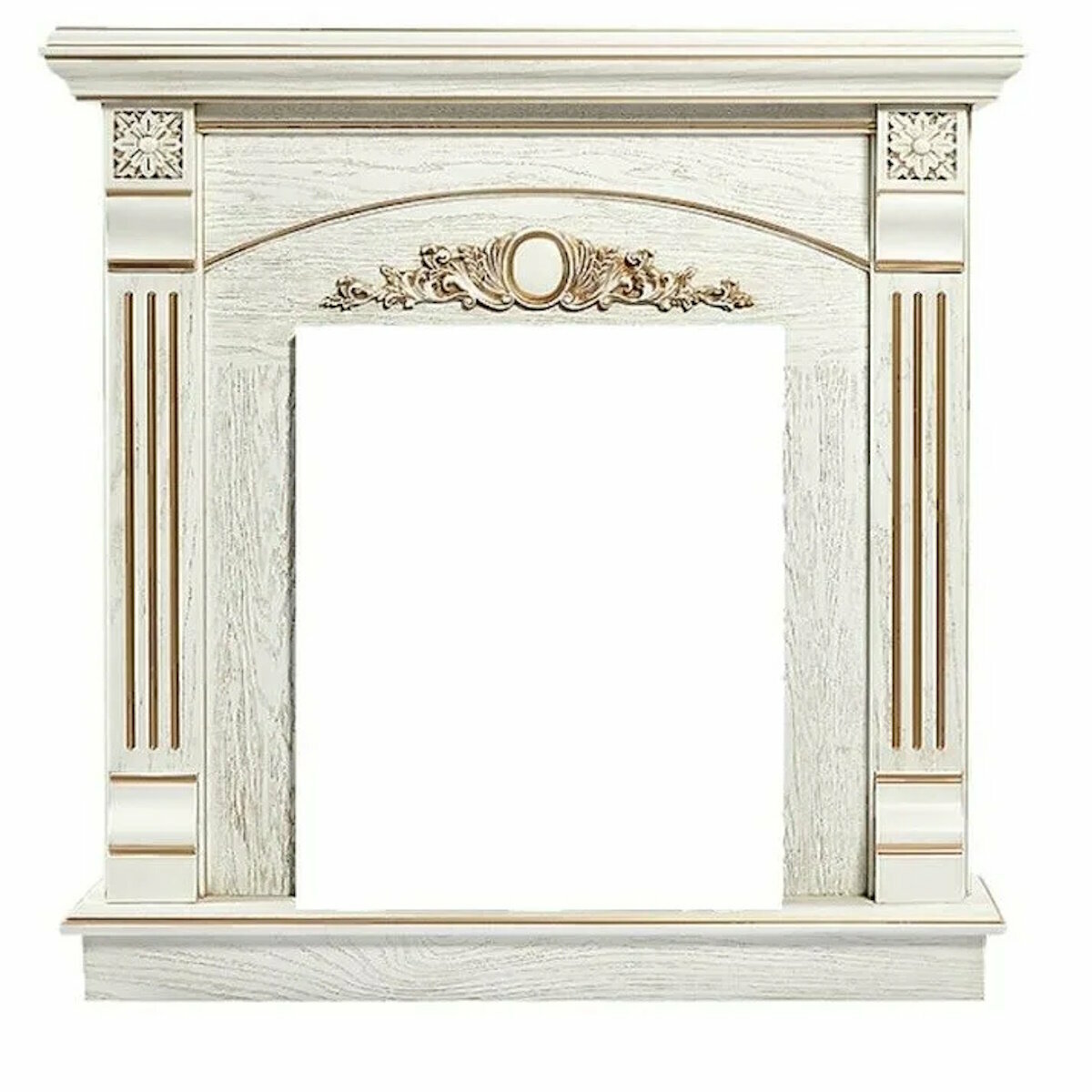 Портал Firelight Barocco Classic, белый дуб, с золотой патиной, МДФ/Шпон, 97x99.5x32 см