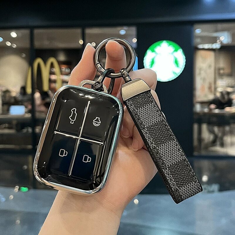 Чехол для ключа iCAR V23/eq7/03T в черном цвете, размер P с клетчатой пряжкой