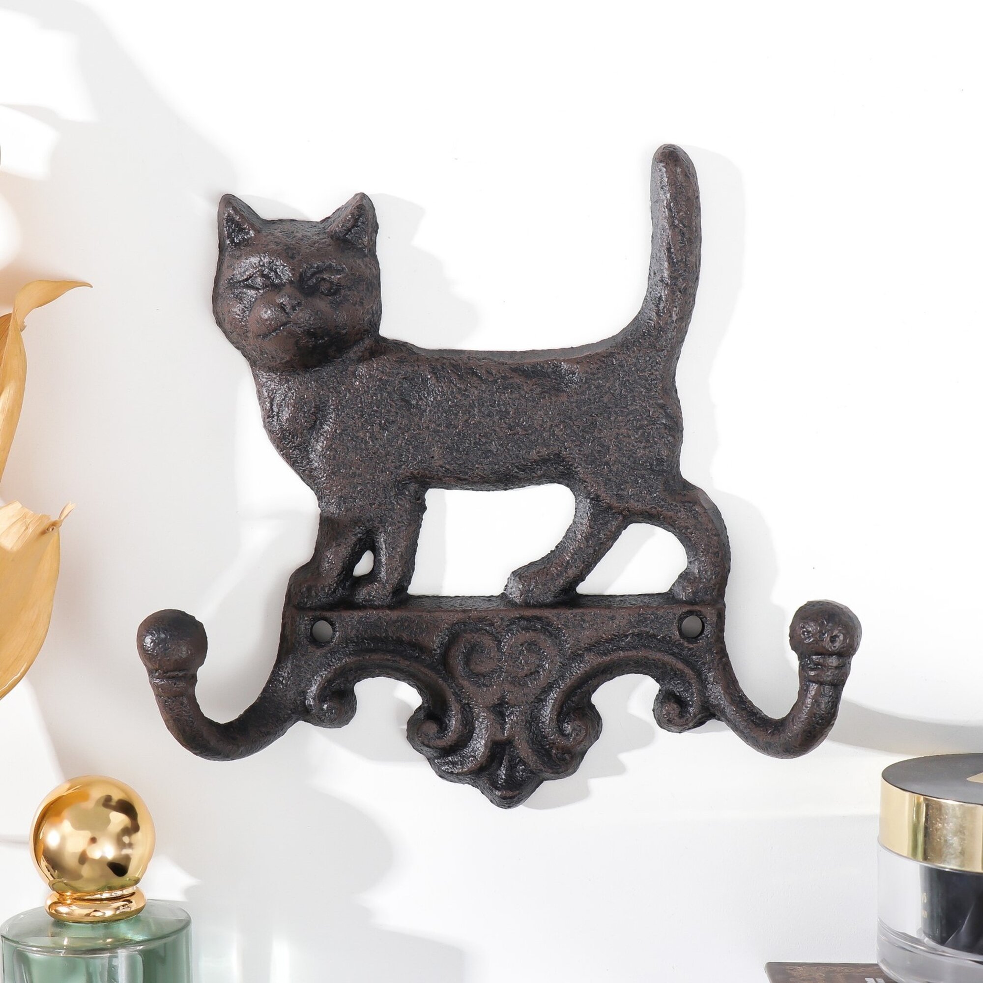 Крючки декоративные "Домашний кот", металл, коричневый, 16 x 4 x 16 см