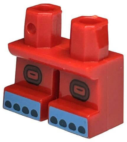 Деталь Lego 41879pb029 Legs Short with Dark Red Oval Knee Pads, Medium Blue Feet and Dark Blue Toes Pattern