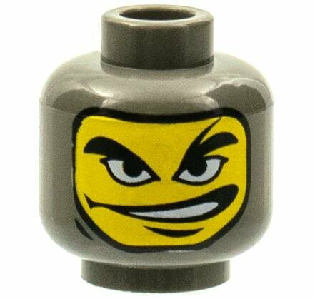 Деталь Lego 3626pb0166 Minifigure, Head Balaclava with Yellow Face, Thick Black Eyebrows, Chin Dimple, Wide Open Mouth Smile to Side with Teeth Pattern