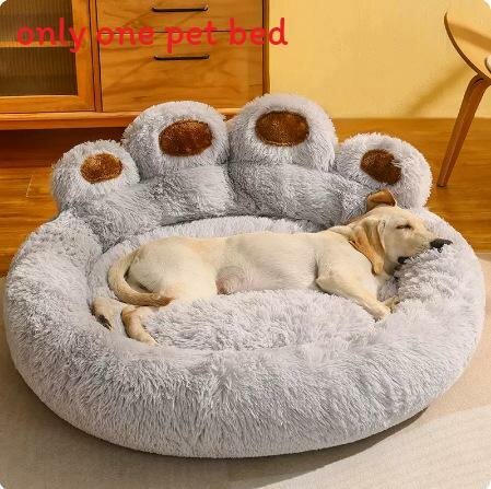 Plush pet bed for dogs with bear paws designed for home and travel gray 80cm