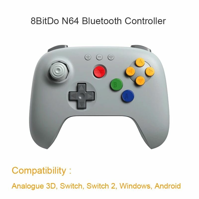 8BitDo N64 Bluetooth Контроллер с джойстиками с эффектом Холла для аналогового 3D, Switch, Switch 2, игровых аксессуаров для Windows, Android