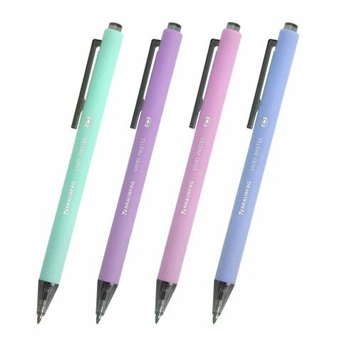 24 шт. Ручка шариковая автоматическая BRAUBERG "VIVID PASTEL", корпус soft-touch, синяя, пишущий узел 0,7 мм, линия письма 0,35 мм, 144404
