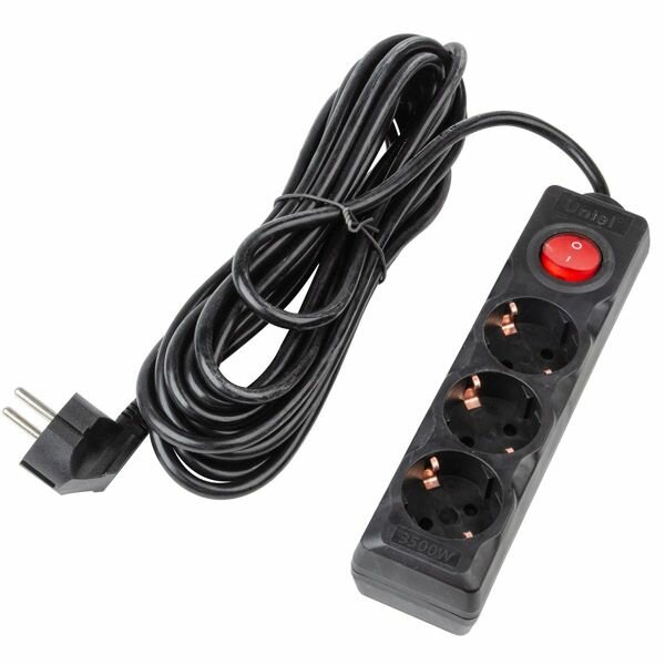 Удлинитель с заземлением и выключателем Uniel UL-00010020 S-GCU3-7B BLACK 7м Ultra