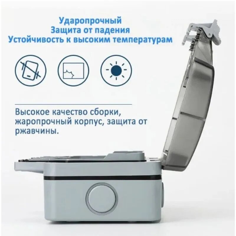 Розетка уличная IP66 влагозащищенная двойная, электророзетка накладная с заземлением 16А, ABS пластик — фото 1