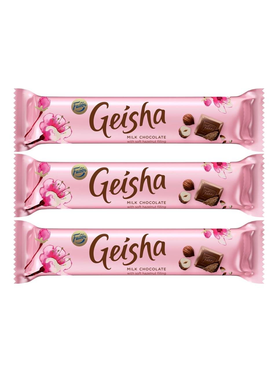 Шоколадные батончики Fazer Geisha с лесным орехом и нугой, комплект 3уп по 37г (Финляндия)