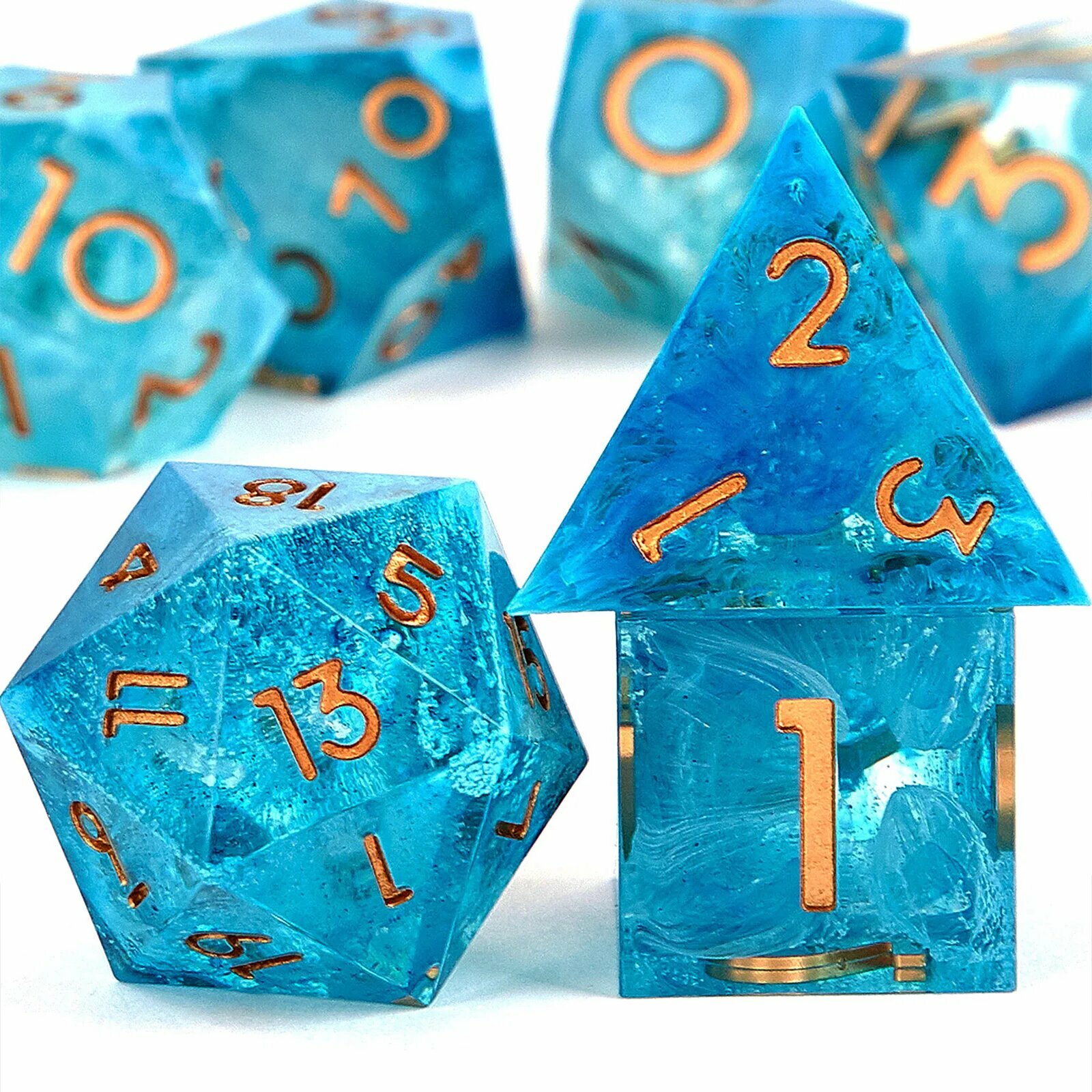Набор кубиков D&D 7 шт, синий, смола