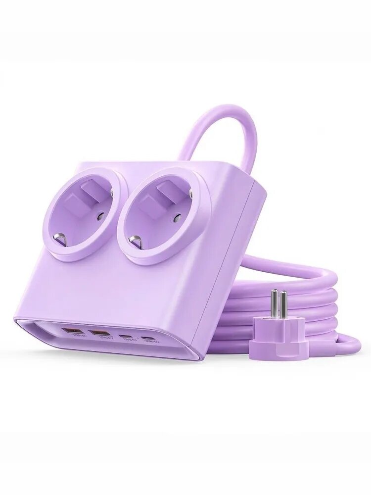 Удлинитель NTONPOWER GaN 25W Ультратонкая плоская вилка, 2 розетки + 4 USB (2C+2A), 1.6м для эстетики вашего рабочего стола