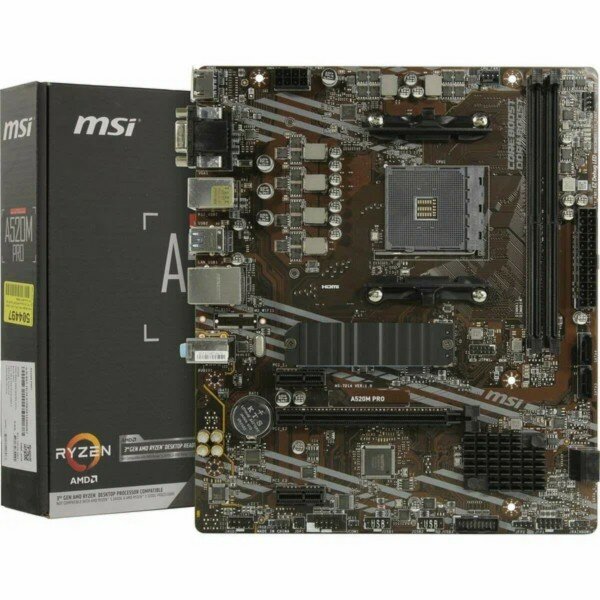 Материнская плата MSI A520M PRO Soc-AM4 AMD A520 2xDDR4 mATX AC`97 8ch(7.1) GbLAN RAID+VGA+HDMI+DP