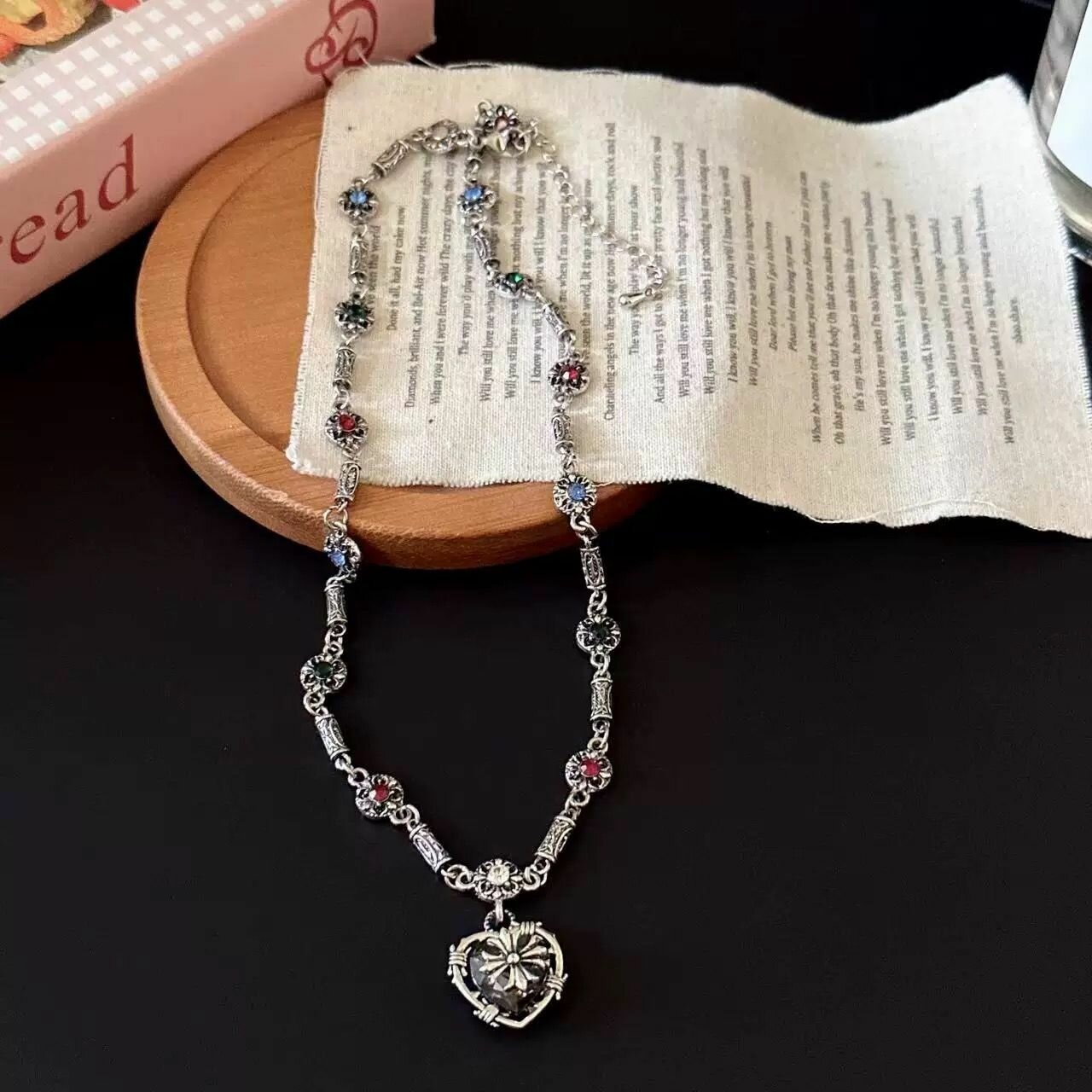 Ожерелье Chrome Hearts — шариковая цепь из титановой стали со стеклянной подвеской, панк-стиль, 21–50 см, для всех