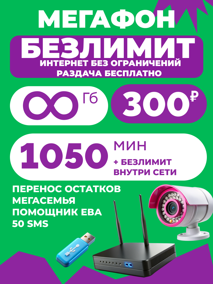 МегаФон Sim-карта безлимитный интернет. тариф для модема, роутера, планшета, телефона