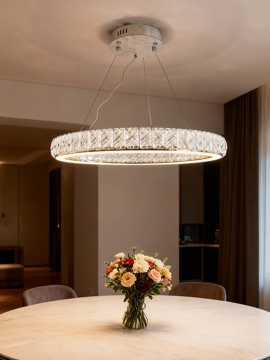 Подвесная люстра круглая хрустальная LED, диаметр 76 см, с регулировкой высоты, для большой гостиной — фото 1