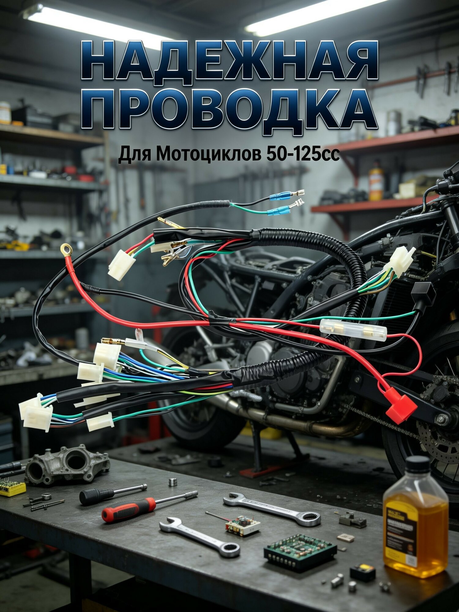 Проводка для мотоциклов и квадроциклов 50-125cc, комплект проводов для фар и задних тормозных фонарей, совместимость с китайскими электрическими квадроциклами