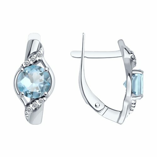 Серьги, серебро, 925 проба, родирование, топаз, фианит