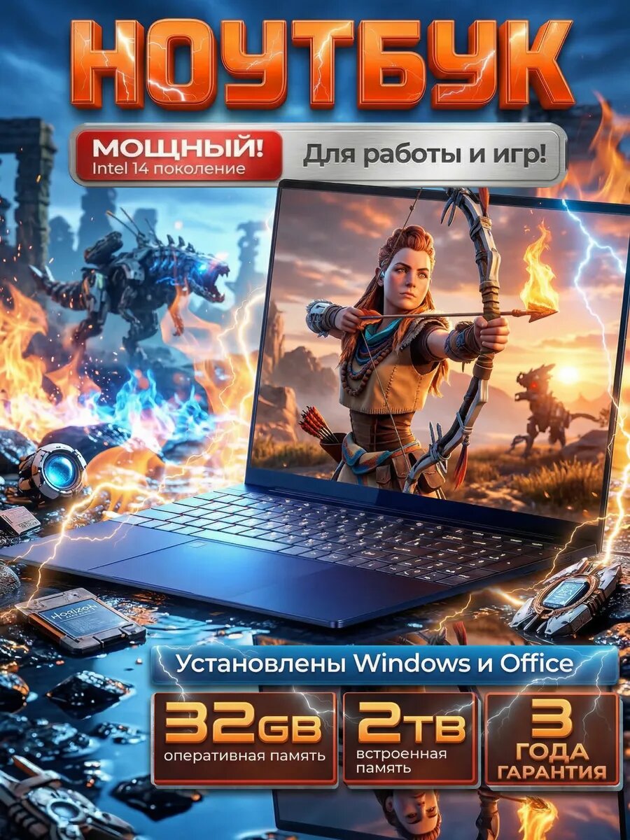 Ноутбук Intel Core i7-14700HX, 32GB RAM, 2048GB SSD, 2026 + Windows, Office
