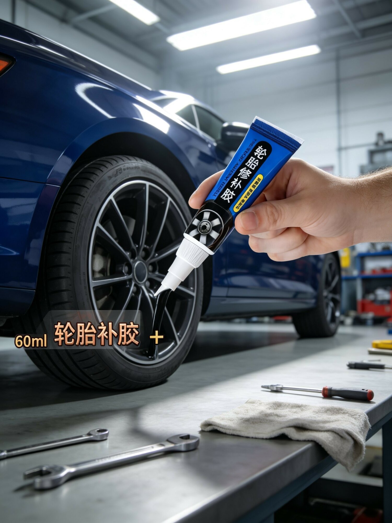 Клей-гель для автомобильных шин, 60 мл со скребком и наждачной бумагой в подарок, для экстренного ремонта проколов и порезов