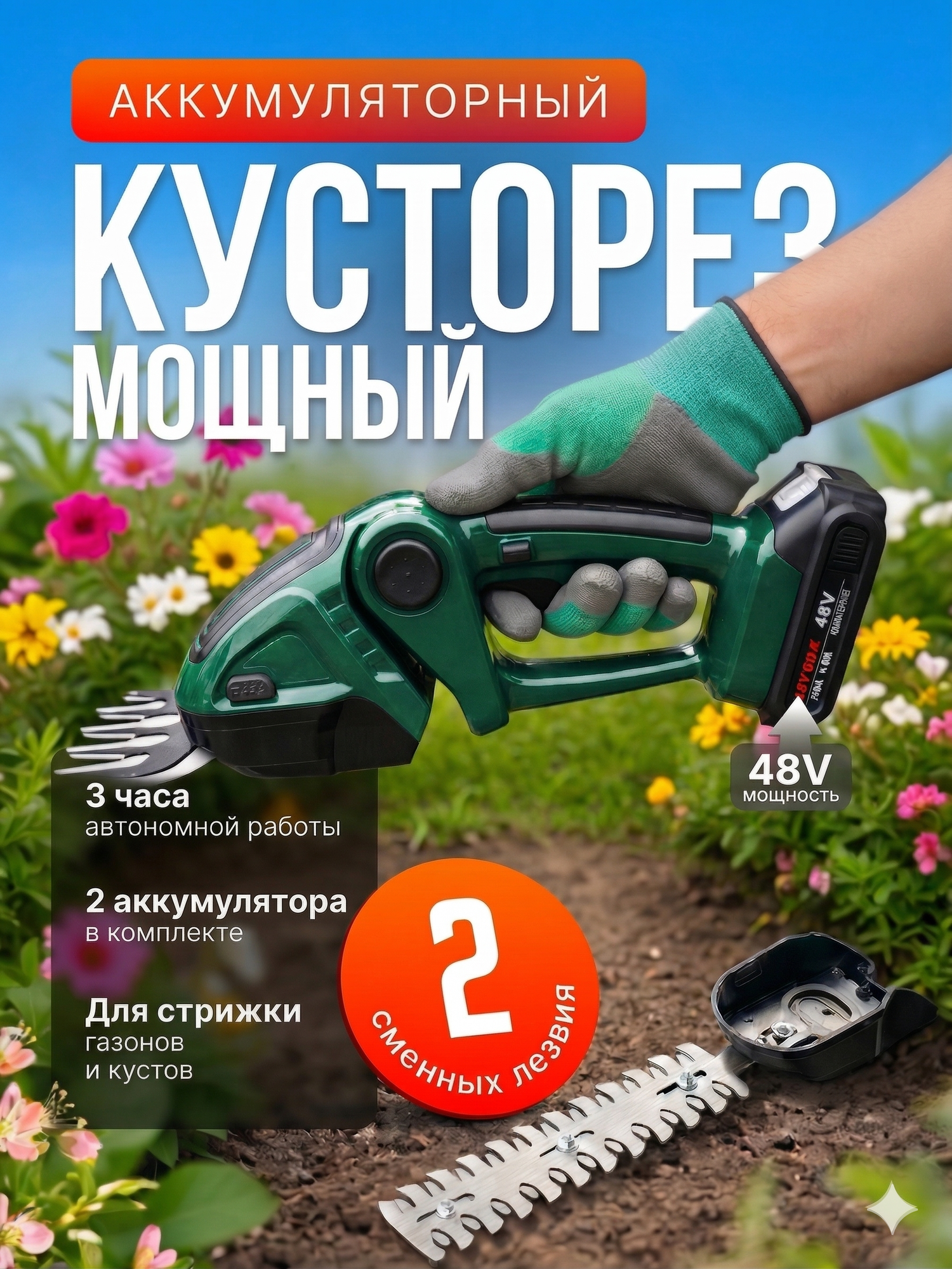 Кусторез аккумуляторный ножницы садовые