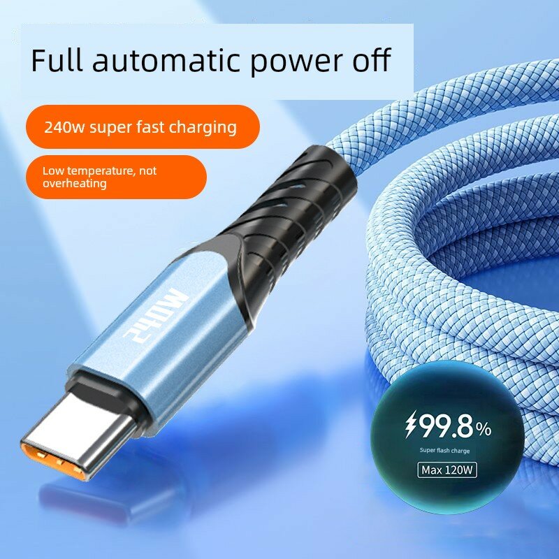 Кабель Type-C с зарядкой 240 Вт, длина 1.5 м, бирюзовый цвет, упаковка из 2 шт. для совместимых телефонов
