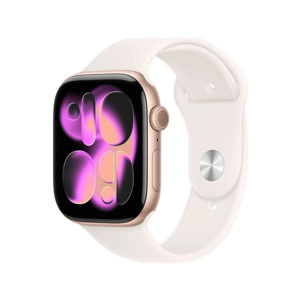 Смарт-часы Apple Watch Series 11 A3333 46мм OLED корп. розовое золото Sport Band рем. белый разм. брасл: S/M (MEV64LW/A)