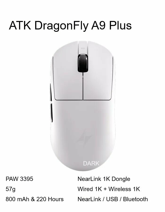 ATK Игровая мышь беспроводная DragonFly A9 Plus, белый, кремовый