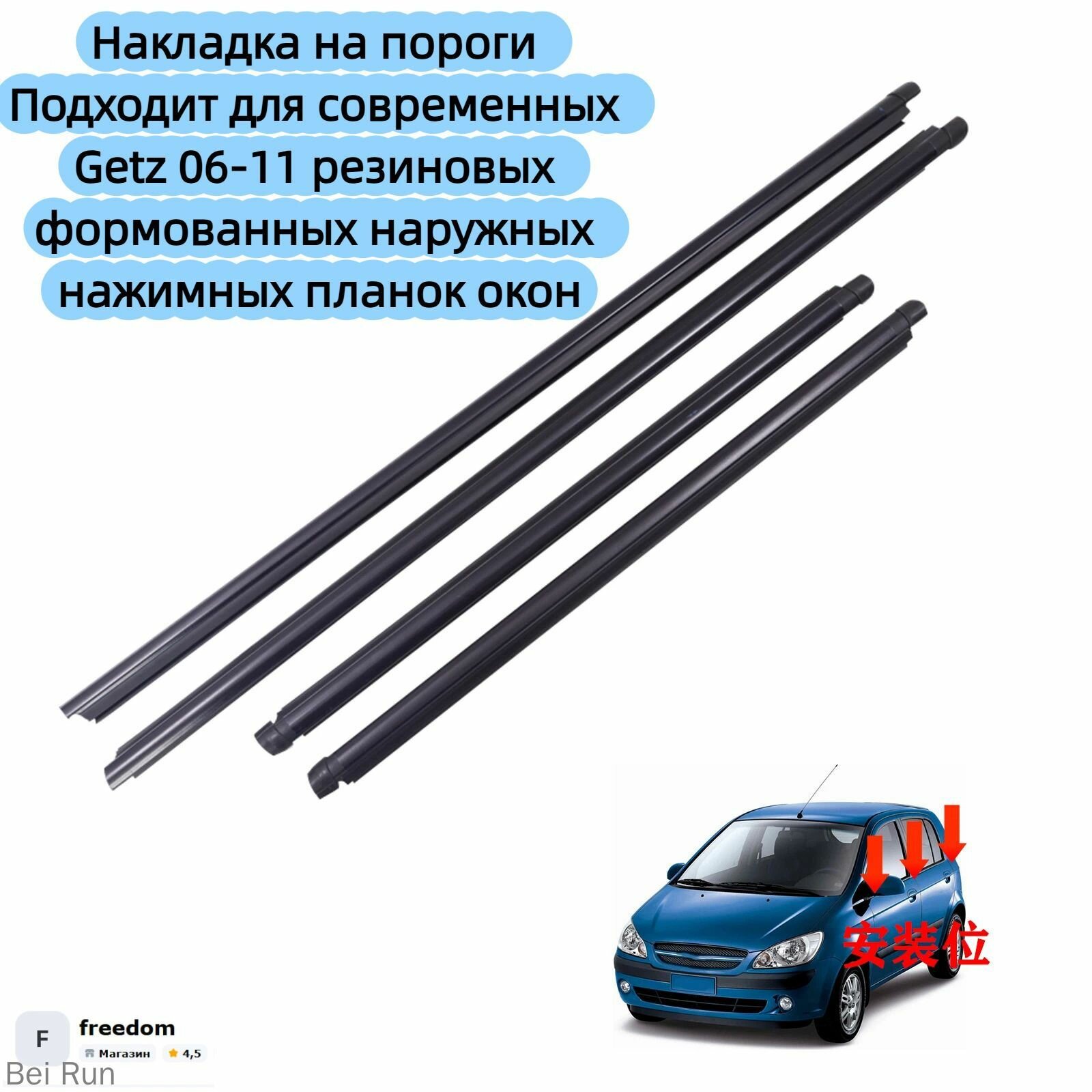 Резиновая внешняя оконная отделка Hyundai Getz 2006-2011 — уплотнитель окна 82210-1C001 / 82220-1C001 совместимый