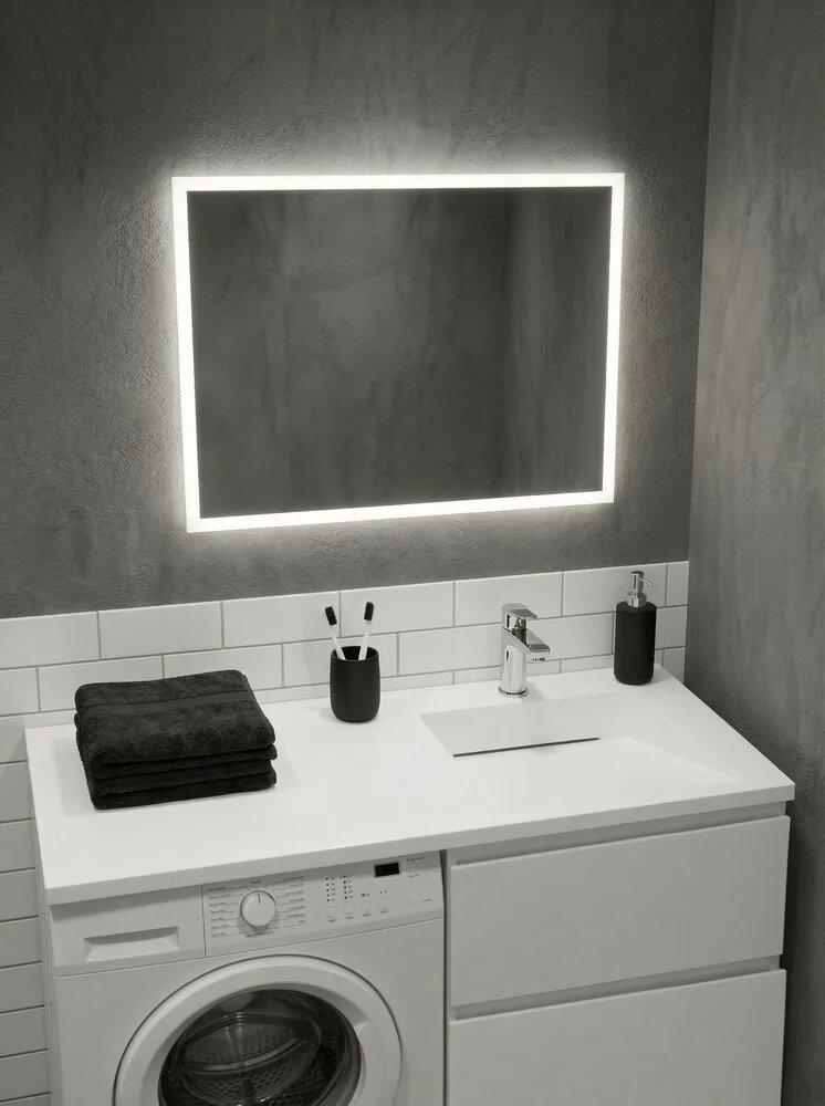 Раковина над стиральной машиной STWORKI Авила 120 R с левым крылом, белая, глянцевая, раковина для ванной из искусственного камня, прямоугольная, со скрытым сливом