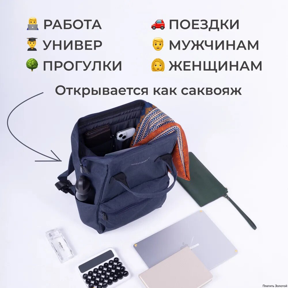 Рюкзак Anello из ткани Оксфорд синего цвета для взрослых — фото 1