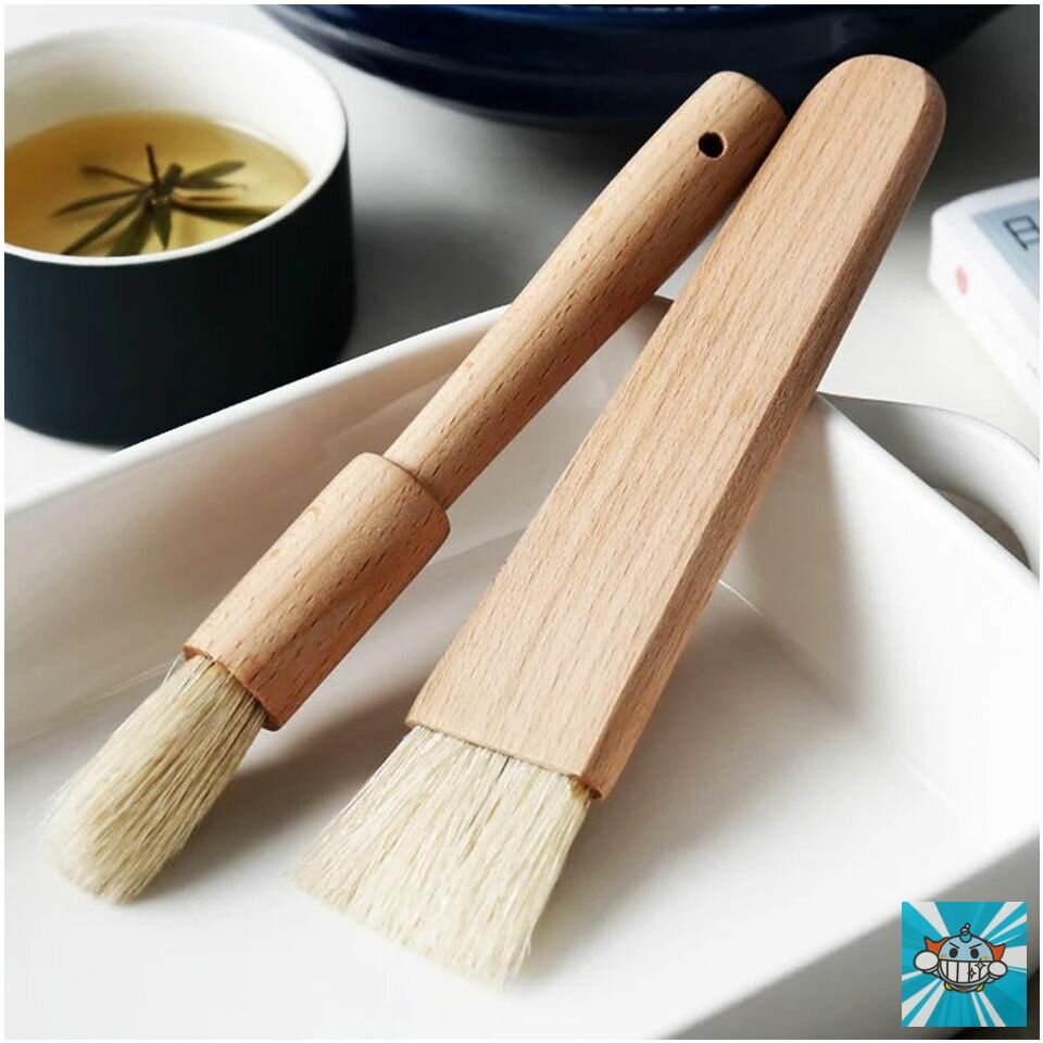 Кисть кулинарная деревянная, набор из 2 шт (плоская и круглая), 18.5 см, для выпечки и готовки