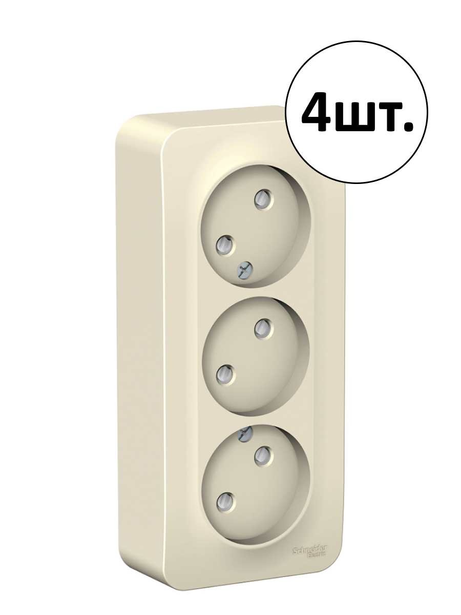 Розетка Systeme Electric Blanca трехпостовая с защитными шторками молочный 16А, 250В BLNRA001312 (комплект из 4 шт.)